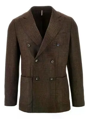 SANTANIELLO Double-breasted Check Jacket - Brown