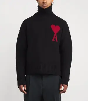 AMI Paris Virgin Wool Rollneck Sweater - Black