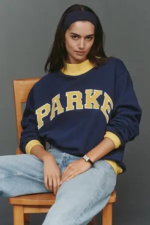 PARKE Varsity Mock-Neck Sweatshirt Denim Maize