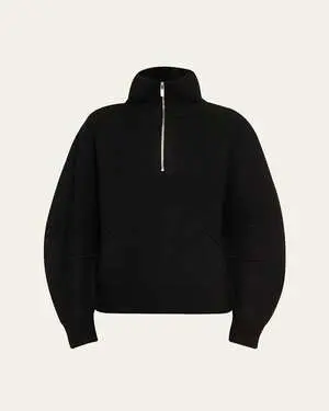 Helmut Lang Boiled Merino Wool Half-zip Funnel Neck Sweater - Black