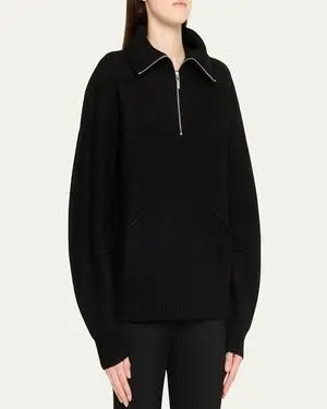 Helmut Lang Boiled Merino Wool Half-zip Funnel Neck Sweater - Black
