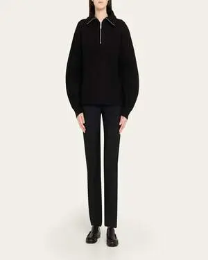 Helmut Lang Boiled Merino Wool Half-zip Funnel Neck Sweater - Black