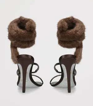 Rene Caovilla Fur-trim Cleo 105 Sandals - Brown
