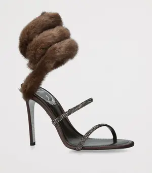 Rene Caovilla Fur-trim Cleo 105 Sandals - Brown
