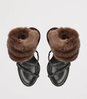Rene Caovilla Fur-trim Cleo 105 Sandals - Brown