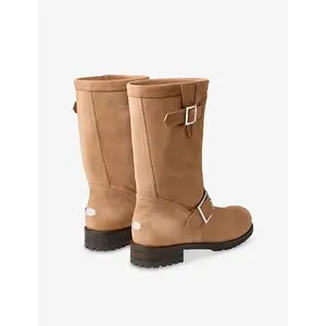 JIMMY CHOO Biker Mid Velvet-suede Boots - Toffee
