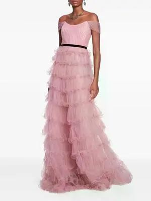 Marchesa Off-shoulder Ruffled Gown