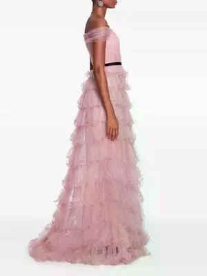 Marchesa Off-shoulder Ruffled Gown