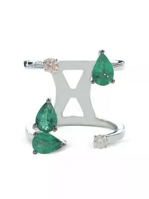 STEFERE 18k White Gold, Emerald, And Diamond Ring - Silver