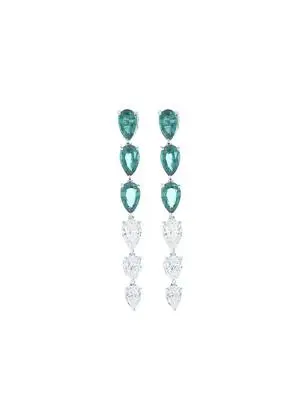 FANTASIA BY DESERIO Pear-shaped Emerald And Diamond Earrings - Silver