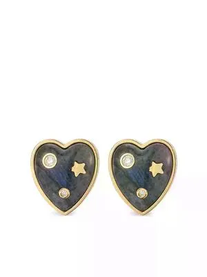 STORROW JEWELRY 14kt Gold Heart Labradorite Earrings - Yellow