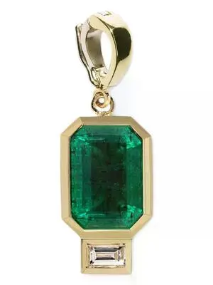 AZLEE 18k Yellow Gold Emerald And Diamond Pendant