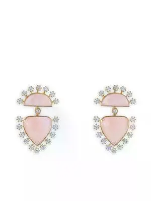 Robinson Pelham 18k Yellow Gold Opal Heart Earrings With Diamond Embellishments - Pink