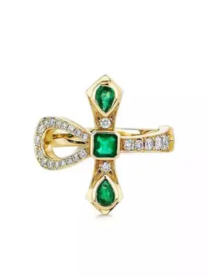LOGAN HOLLOWELL 14k Yellow Eternal Ankh Emerald And Diamond Ring - Gold