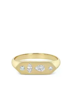 Zoe Chicco 14k Yellow Hexagon Diamond Signet Ring - Gold