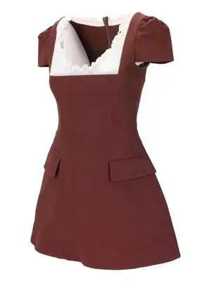 SHUSHU/TONG Scalloped Short Sleeve Dress - Brown