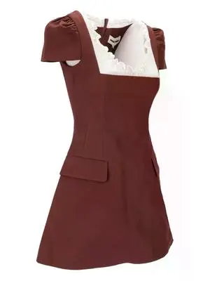 SHUSHU/TONG Scalloped Short Sleeve Dress - Brown