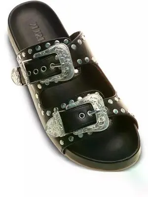 Mystique Buckle-studded Flat Sandals - Black