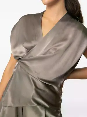 THE SEI Wrap-design Satin Blouse