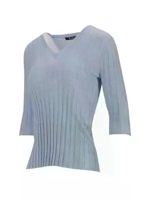 LA ROSE V-neck Ribbed Knit Top - Grey