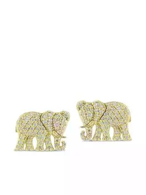 TANYA FARAH 18k Yellow Tree Of Life Elephant Diamond Earrings - Gold