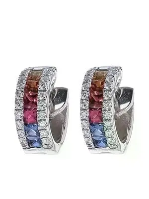 LISA NIK 18kt White Gold Rainbow Sapphire Hoop Earrings - Silver
