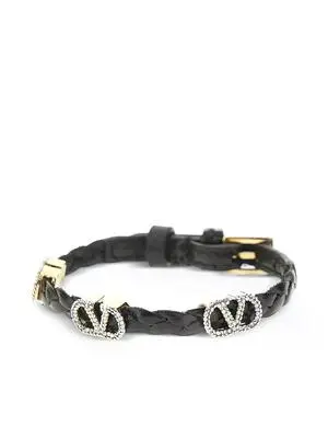Valentino Garavani Leather Bracelet With Logo Details - Gold