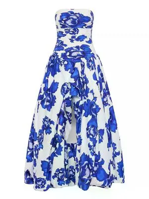 Aje Floral-print Strapless Dress - Blue