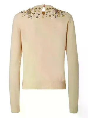 Fendi Embellished-neckline Crew-neck Wool Sweater - Neutrals