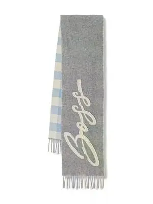 BOSS Logo-embroidery Fringed Scarf - Grey