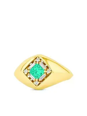 SUZANNE KALAN 18k Yellow Emerald, And Diamond Signet Ring - Gold