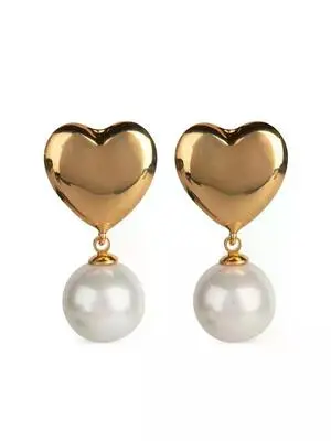 BOUNKIT JEWELRY Heart-shaped Pearl Drop Earrings - Gold