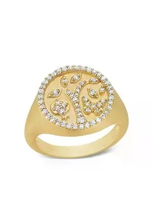 TANYA FARAH 18k Gold Tree Of Life Diamond Signet Ring - Yellow