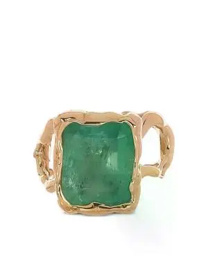 LUCIFER VIR HONESTUS 18k Rose Gold Reticolo Emerald Ring - Pink
