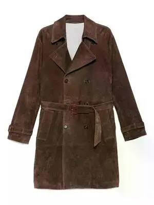 Eleventy Belted Double-breasted Suede Trench Coat