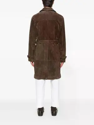 Eleventy Belted Double-breasted Suede Trench Coat