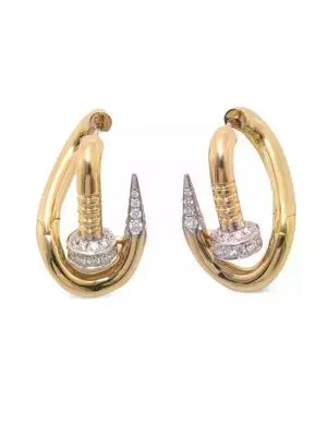 David Webb 18k Yellow Tip Bent Nail Diamond Earrings - Gold