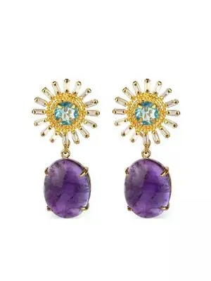 BOUNKIT JEWELRY Amethyst Quartz Sunburst Earrings - Gold