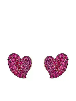 Piranesi 18k Rose Gold Sapphire Heart Wave Earrings - Pink