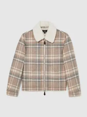 REISS Chander Wool-blend Check Jacket With Fleece Collar