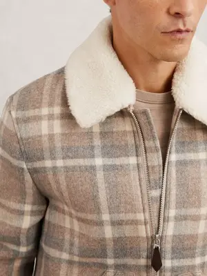 REISS Chander Wool-blend Check Jacket With Fleece Collar