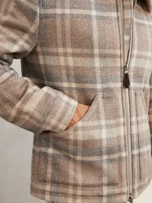 REISS Chander Wool-blend Check Jacket With Fleece Collar