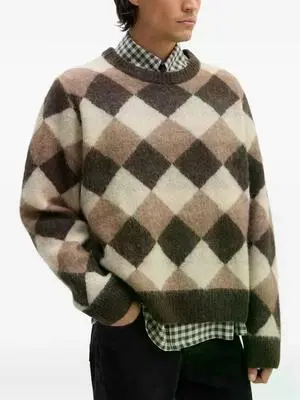 WON HUNDRED Argyle-pattern Crew-neck Sweater