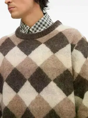 WON HUNDRED Argyle-pattern Crew-neck Sweater