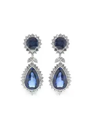 FANTASIA BY DESERIO Sapphire Pear-shape Drop Earrings - Silver