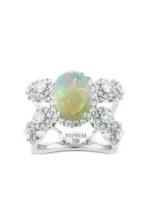 Yeprem 18k White Gold, Diamond, And Opal Ring - Silver