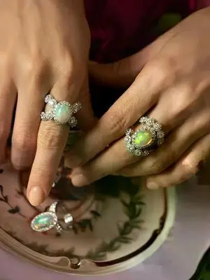 Yeprem 18k White Gold, Diamond, And Opal Ring