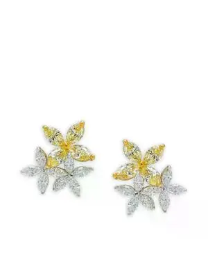 Azzaro White Gold Three Flower Diamond Earrings - Silver