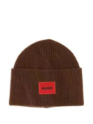 Hugo Logo-patch Beanie Hat - Brown