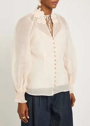 Zimmermann Rebellion Lace-appliquéd Linen And Silk-blend Blouse